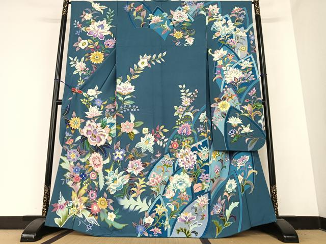 平和屋着物●豪華振袖　友禅　作家物　泰和　更紗花文　暈し染め　正絹　逸品　AABB6414zg