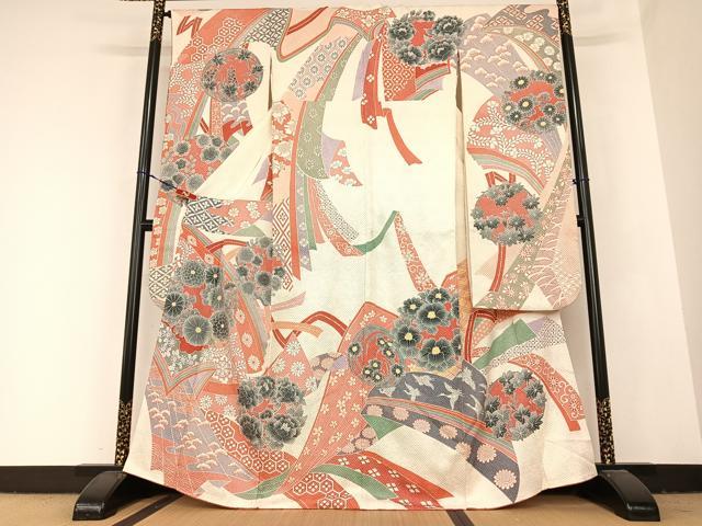 平和屋着物●名門　藤娘きぬたや・総絞り　振袖　束ね熨斗花文　正絹　逸品　AABB6455zg