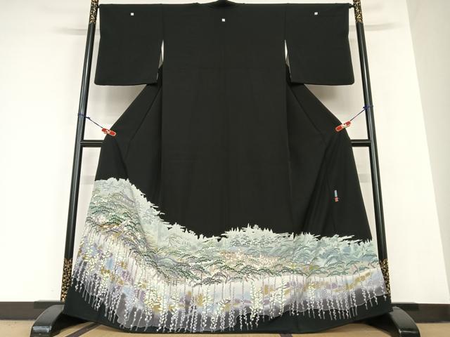 平和屋着物●本加賀友禅作家　村田幸司　黒留袖　風景花松文　慈照寺　暈し染め　正絹　逸品　AABB6473zg