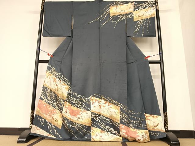 平和屋着物●訪問着　駒刺繍　鴛鴦花文　金銀彩　正絹　逸品　AABB6498zg