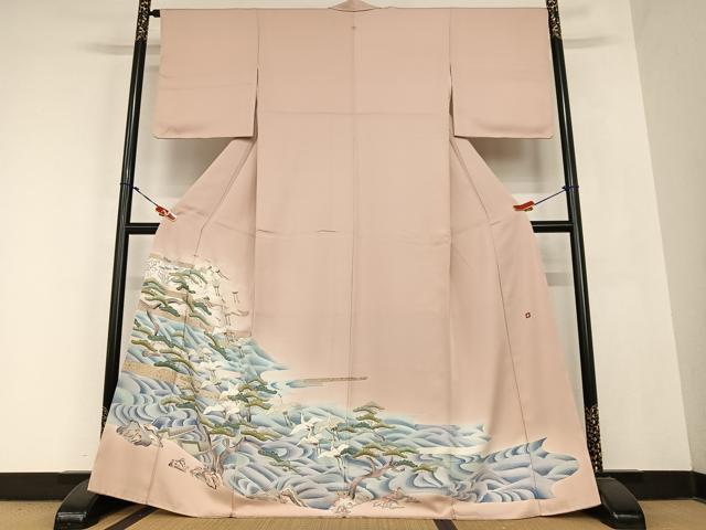 平和屋着物●豪華色留袖　友禅　作家物　飛鶴笠松文　金彩　正絹　逸品　未使用　AABB6505zg