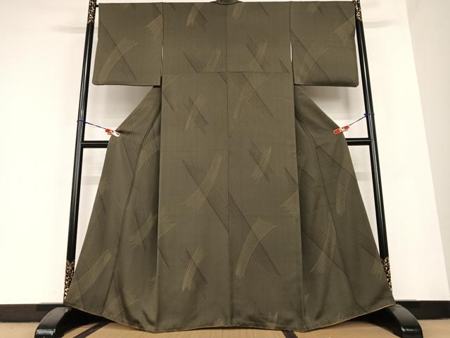 平和屋着物●上質な小紋　変わり縞　金彩　正絹　逸品　AABB6514zg