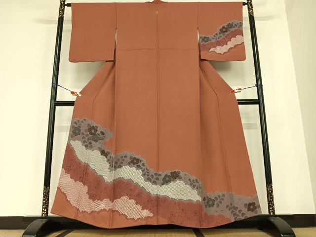 平和屋着物●訪問着　辻が花　手描き　絞り　道長文　正絹　逸品　AABB6515zg