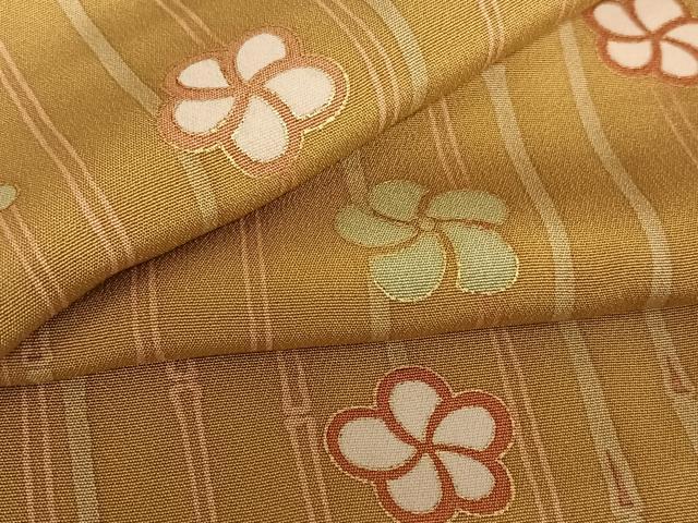 平和屋着物●上質な小紋　舞花文　竹縞　金彩　正絹　逸品　AABB6534zg