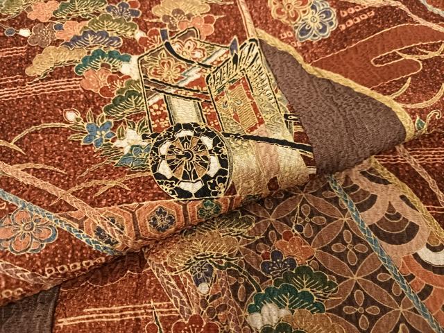 平和屋着物●上質な小紋　御所車梅松文　金彩　正絹　逸品　AABB6536zg