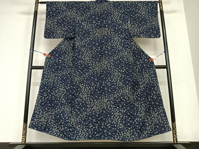 平和屋着物●藍造り国選定無形文化財　藍師・佐藤昭人　小紋　吹き寄せ花文　正絹　逸品　AABB6556zg