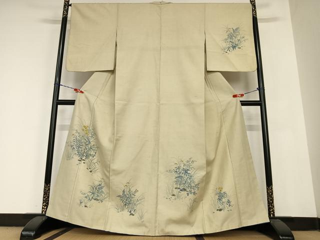 平和屋着物●訪問着　紬地　草花文　正絹　逸品　AABB6562zg