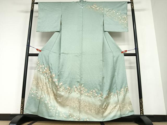 平和屋着物●訪問着　駒刺繍　草花文　暈し染め　金彩　正絹　逸品　AABB6595zg