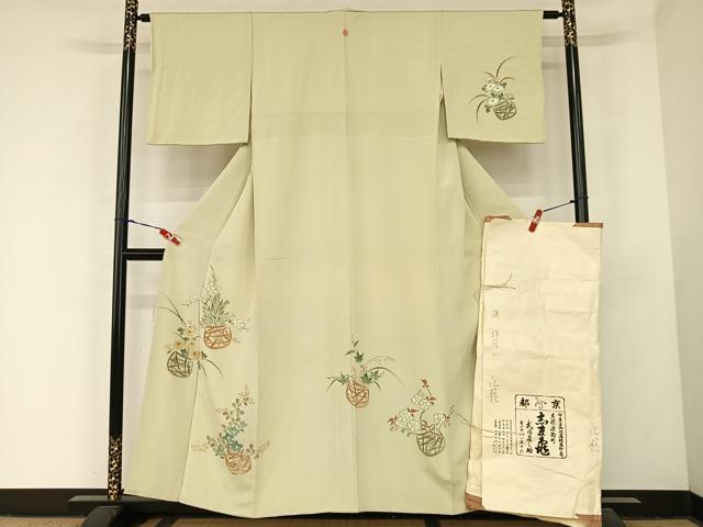 平和屋着物●銀座　志ま亀　訪問着　手描き　花籠　金彩　たとう紙付き　正絹　逸品　AABB6607np 平和屋着物○銀座 志ま亀 訪問着 手描き 花籠 金彩 たとう