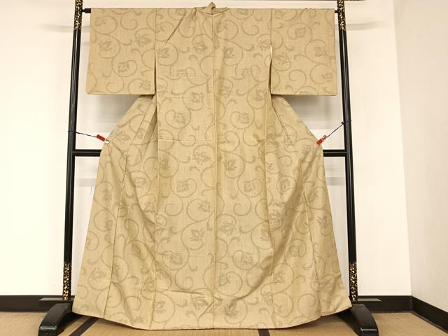 平和屋着物●結城紬　80亀甲　花唐草文　正絹　逸品　AABB6625np