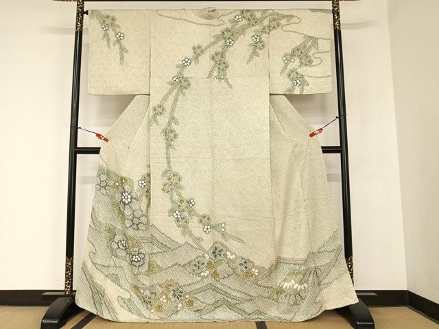 平和屋着物●訪問着　総絞り　草花文　正絹　逸品　AABB6635np