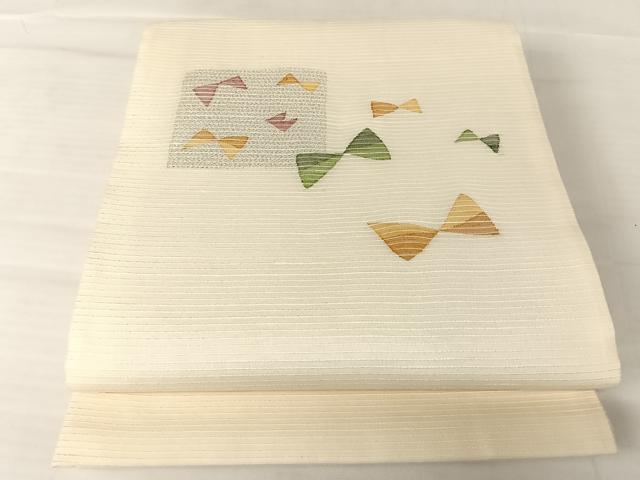 平和屋着物＊夏物　土島洋山　太鼓柄袋帯　絲菩薩　蝶　りぼん　銀糸　正絹　逸品　AABB6647np