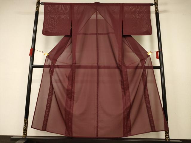 平和屋着物＊夏物　色無地　絽　葡萄茶色　正絹　逸品　AABB6681jd