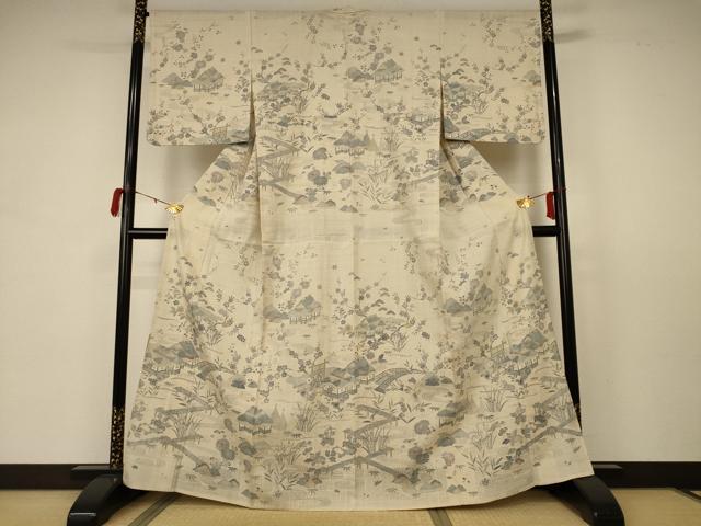 平和屋着物＊夏物　染織の名門　しょうざん  生紬　訪問着　紗　風景文　正絹　逸品　AABB6694jd