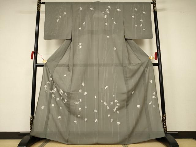 平和屋着物＊夏物　訪問着　絽　草花文　銀彩　洗える着物　AABB6701jd