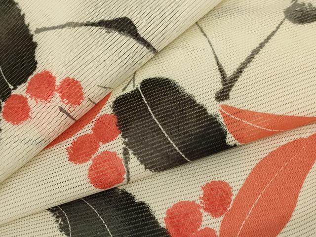 平和屋着物＊夏物　小紋　絽　枝葉文　洗える着物　AABB6702jd