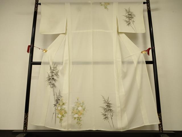 平和屋着物＊夏物　訪問着　絽　手描き　笹竹草花文　正絹　逸品　AABB6705jd