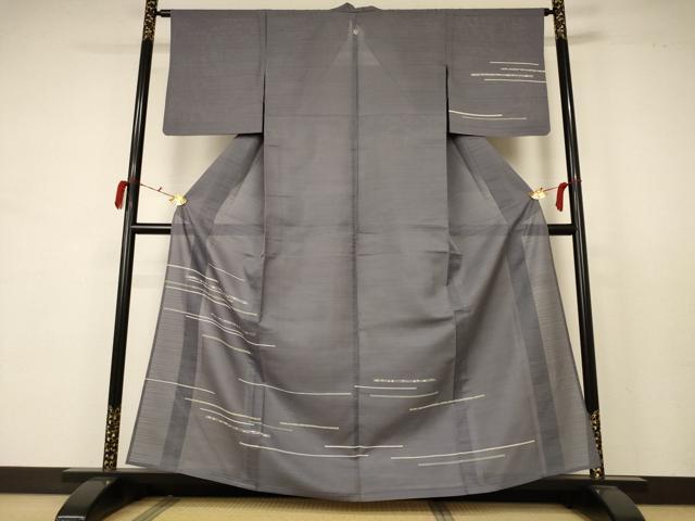 平和屋着物＊夏物　訪問着　絽　刺繍　横段文　金彩　正絹　逸品　AABB6714jd