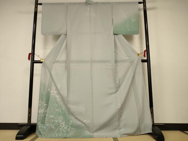 平和屋着物＊夏物　訪問着　絽　手描き　草花文　暈し染め　金銀彩　ロング丈　正絹　逸品　AABB6723jd