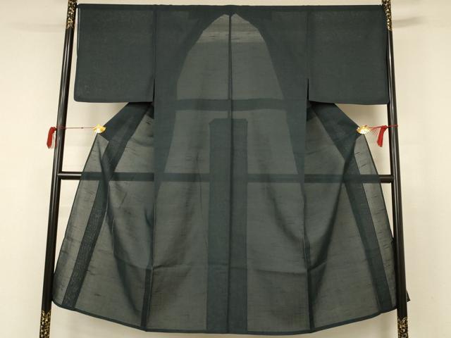 平和屋着物＊夏物　男性　紗紬　色無地　黒緑色　正絹　逸品　AABB6726jd