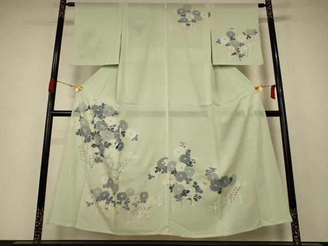 平和屋着物＊夏物　訪問着　絽　駒刺繍　草花文　銀彩　正絹　逸品　AABB6744jd