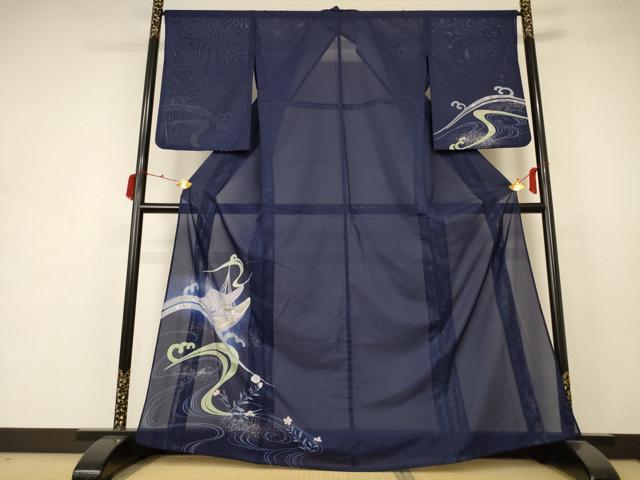 平和屋着物＊夏物　訪問着　絽　舟　暈し染め　銀彩　洗える着物　AABB6773jd