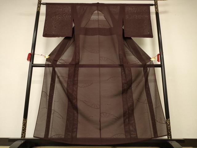 平和屋着物＊夏物　色無地　絽　片輪車紋紗　黒鳶色　正絹　逸品　AABB6795jd