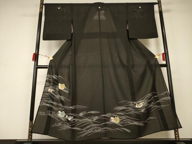 平和屋着物＊夏物　黒留袖　絽　鴛鴦　正絹　逸品　AABB6798jd