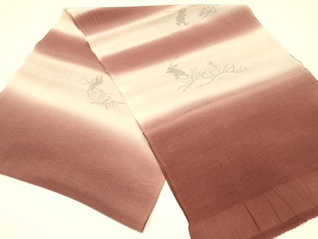 平和屋着物●和装小物　上質な帯揚げ　鳥獣戯画　暈し染め　逸品　AABB7167ay