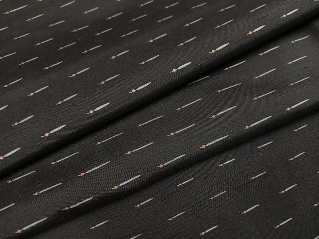 平和屋着物●石川県指定無形文化財　牛首紬　白山工房　手織り　横段文　黒地　正絹　逸品　AABB7223ph