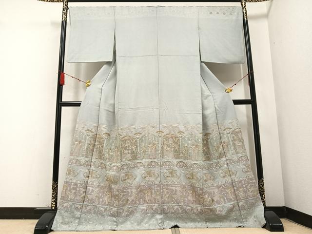 平和屋着物●訪問着　総刺繍　中国三大刺繍　汕頭刺繍　スワトウ刺繍　古代人物鳥獣文　正絹　逸品　AABB7234ph