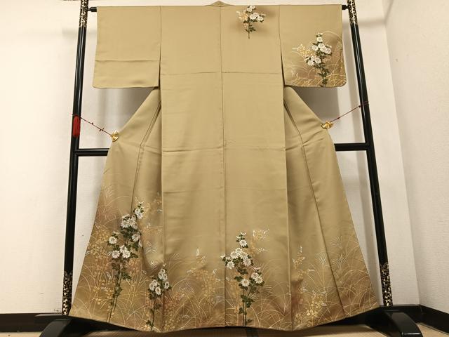 平和屋着物●訪問着　手描き　草花文　暈し染め　金彩　正絹　逸品　未使用　AABB7240ph