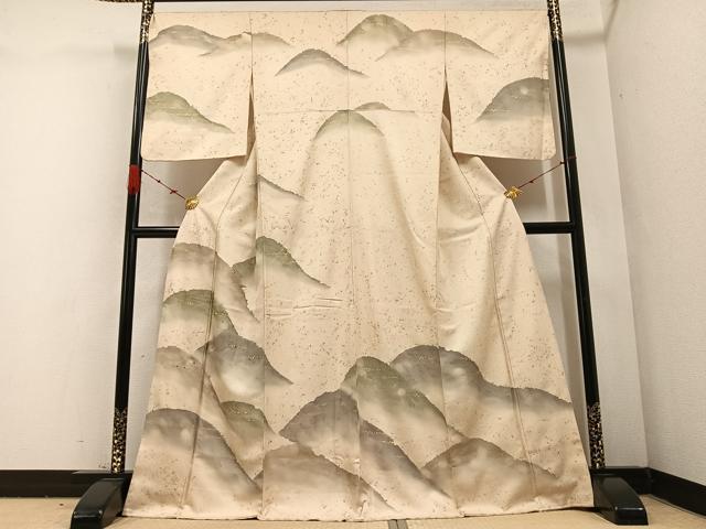 平和屋着物●訪問着　刺繍　重ね山文　金彩　正絹　逸品　AABB7245ph