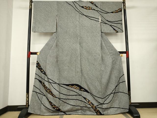 平和屋着物●訪問着　絞り　松竹梅　黒地　金彩　正絹　逸品　AABB7288ck