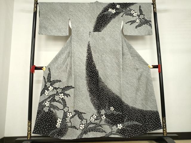 平和屋着物●訪問着　総絞り　舞花文　黒地　正絹　逸品　AABB7297ck