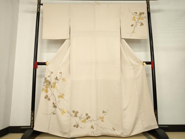 平和屋着物●訪問着　駒刺繍　花蔦草文　金彩　正絹　逸品　AABB7312ck