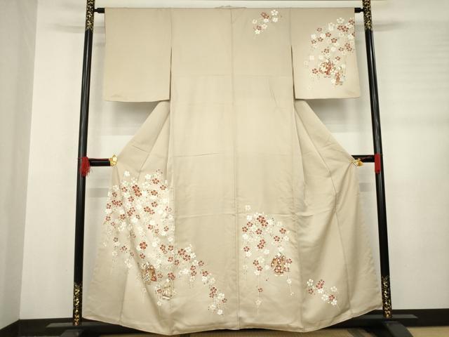 平和屋着物●訪問着　友禅　駒刺繍　女人花文　正絹　逸品　AABB7326ck