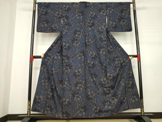 平和屋着物●結城紬　80亀甲　花唐草文　正絹　逸品　AABB7332ck