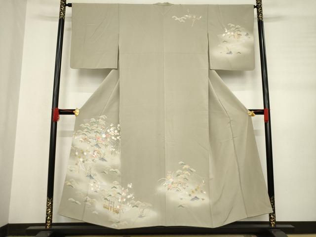 平和屋着物●訪問着　友禅　風景花籬文　正絹　逸品　AABB7338ck