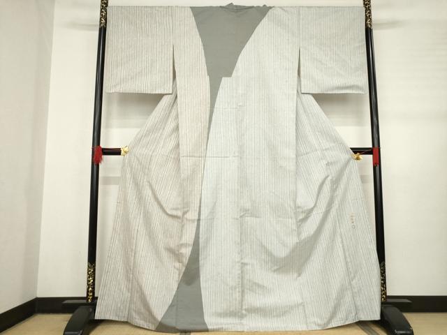 平和屋着物●石川県指定無形文化財　牛首紬　白山工房　手織り　訪問着　縞　金彩　正絹　逸品　AABB7349ck