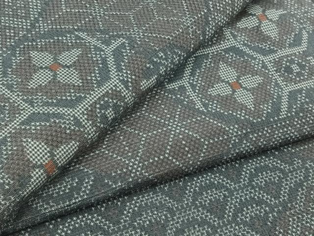 平和屋着物▽上質な紬　単衣　吉祥花菱文　正絹　逸品　AABB7732jh