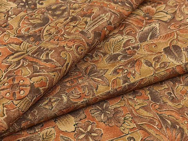 平和屋着物▽上質な小紋　単衣　更紗花文　正絹　逸品　AABB7737jh