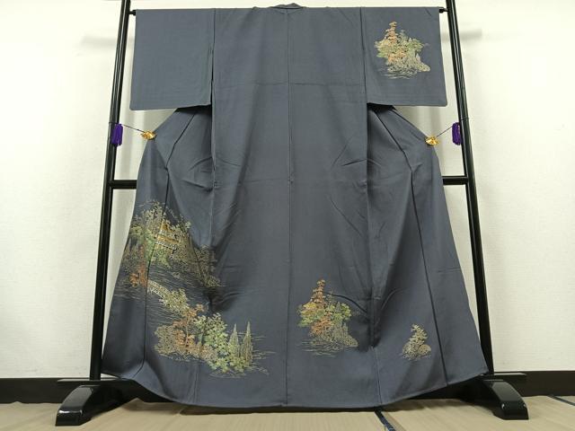 平和屋着物▽訪問着　単衣　風景文　金銀彩　正絹　逸品　AABB7748jh