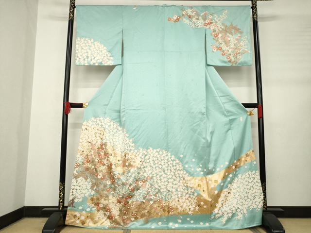 平和屋着物●十日町老舗ブランド　吉澤友禅　吾妻徳穂　訪問着　駒刺繍　草花尽くし　金彩　正絹　逸品　AABB7881ck