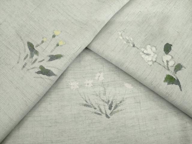 平和屋着物●上質な小紋　紬地　手描き　草花文　正絹　逸品　AABB7885ck