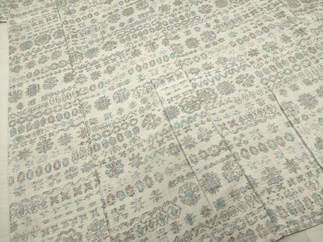 平和屋着物○結城ちぢみ 紬 横段花文 正絹 逸品 AABB7889ck