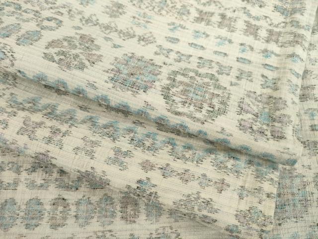 平和屋着物●結城ちぢみ　紬　横段花文　正絹　逸品　AABB7889ck