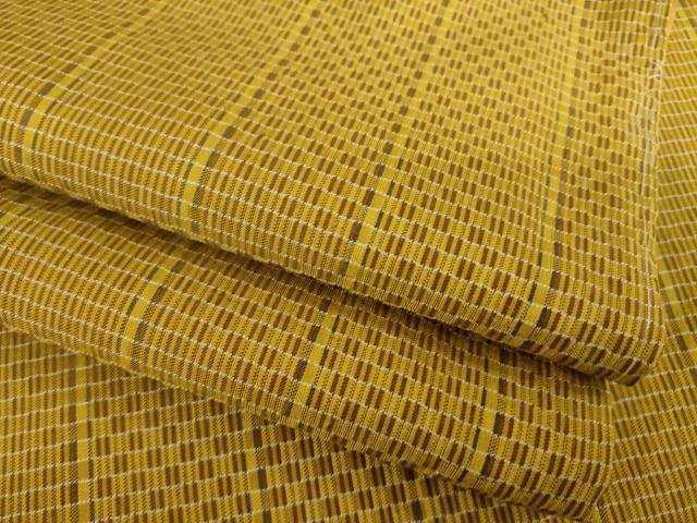 平和屋着物●山下八百子　本場黄八丈　紬　縞　市松綾織　正絹　逸品　未使用　AABB7905ck