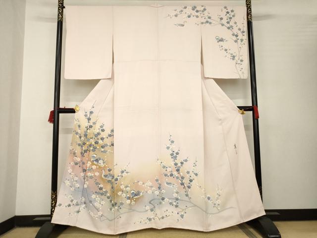 平和屋着物●京友禅の第一人者　松井青々　訪問着　鴛鴦枝梅文　暈し染め　金彩　正絹　逸品　AABB7921ck