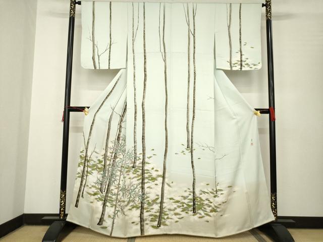 平和屋着物●染色作家　寺谷厳　訪問着　樹林文　暈し染め　正絹　逸品　AABB7923ck